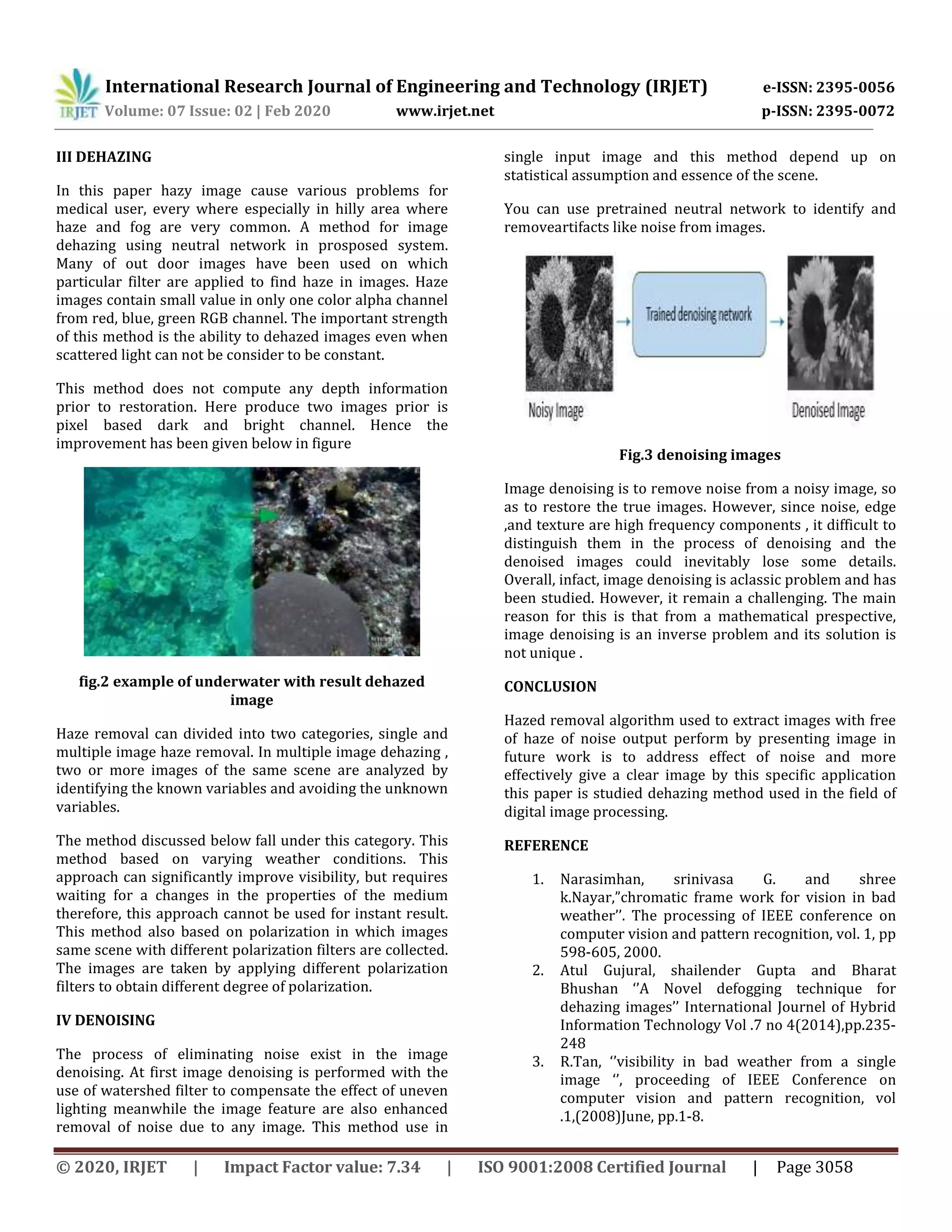 IRJET - Contrast and Color Improvement based Haze Removal of Underwater Image using Fusion ...
