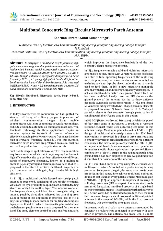 IRJET - Multiband Concentric Ring Circular Microstrip Patch Antenna | PDF