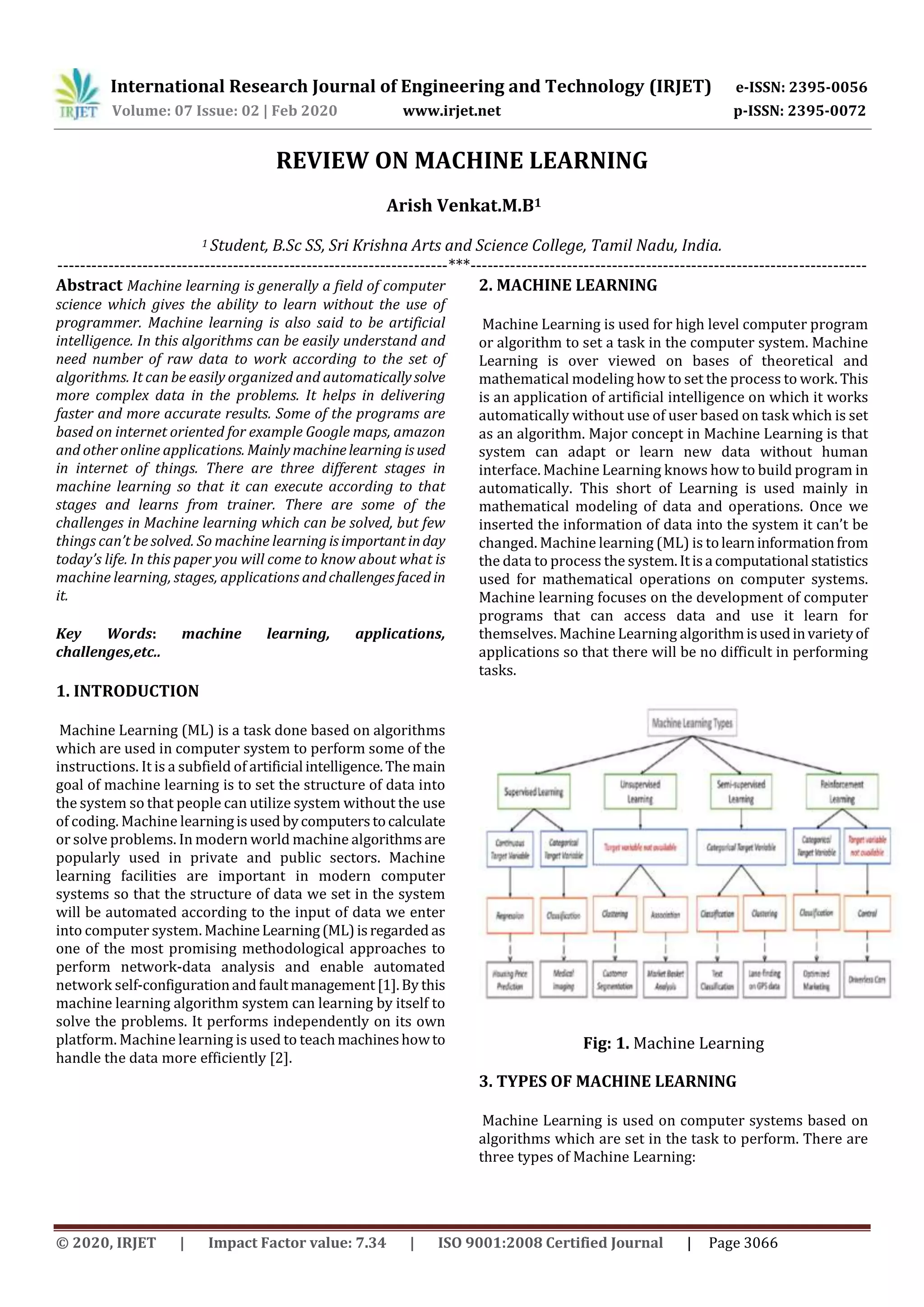 IRJET - Review on Machine Learning | PDF