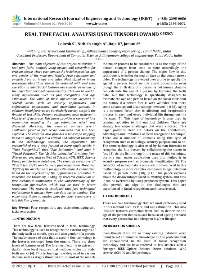 IRJET - Real Time Facial Analysis using Tensorflowand OpenCV | PDF