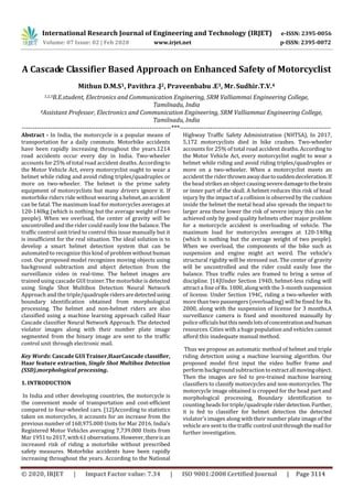 IRJET - A Cascade Classifier based Approach on Enhanced Safety of Motorcyclist | PDF
