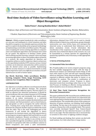 IRJET - Real-Time Analysis of Video Surveillance using Machine Learning and Object Recognition | PDF