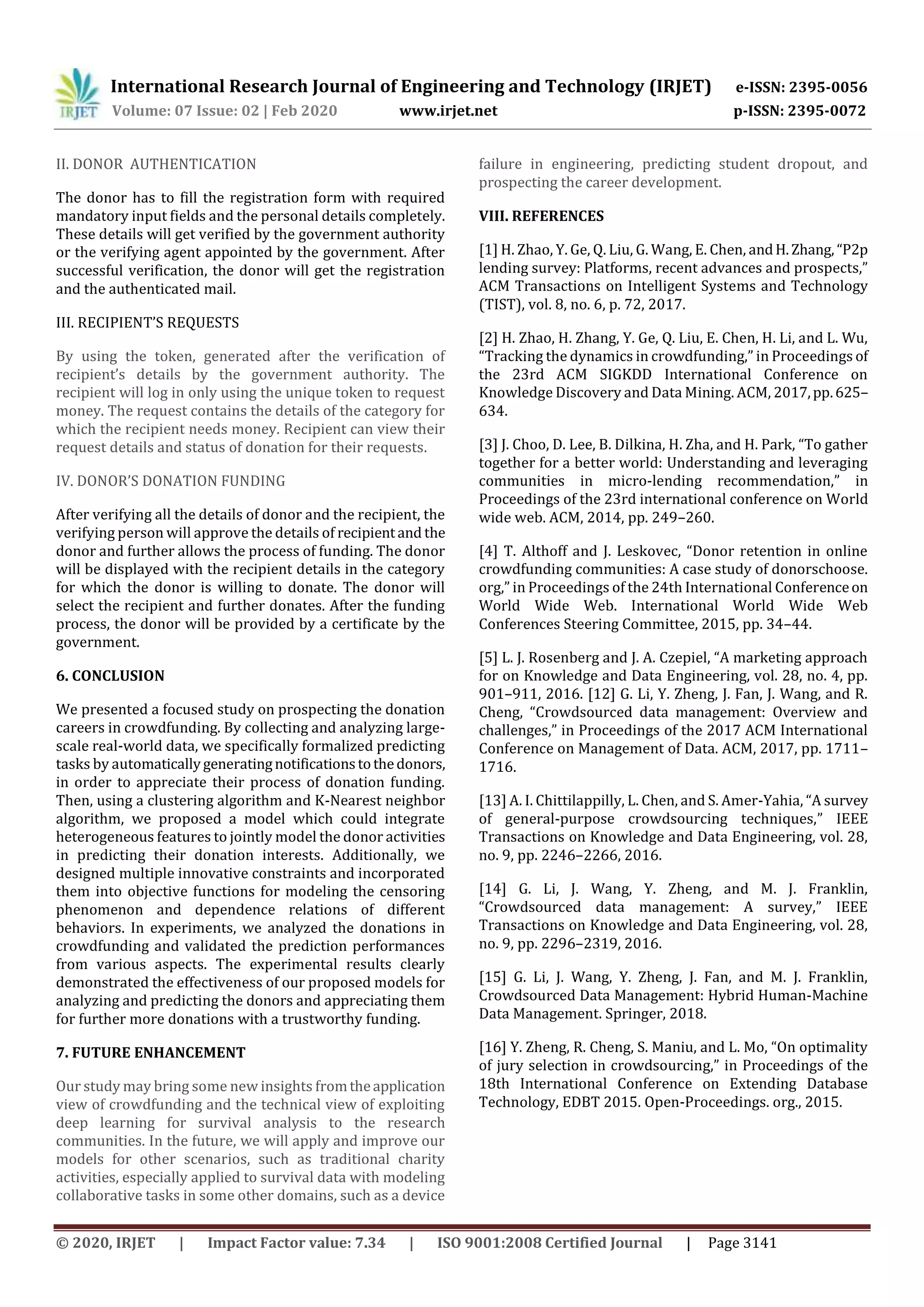 IRJET - Online Donation based Crowdfunding using Clustering and K-Nearest Neighbour Algorithm ...