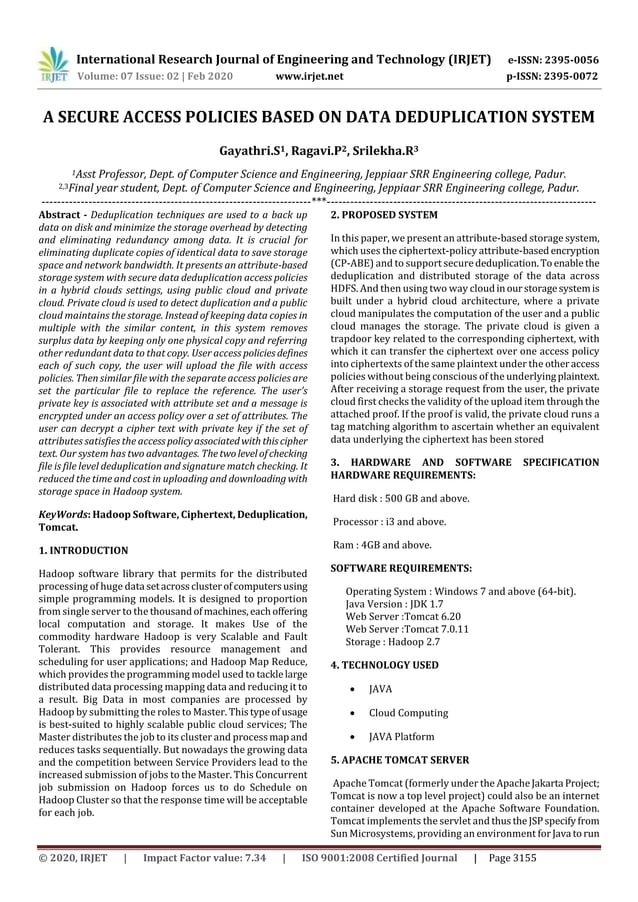 Irjet A Secure Access Policies Based On Data Deduplication System Pdf
