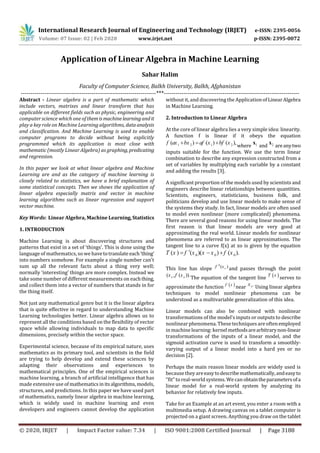 IRJET - Application of Linear Algebra in Machine Learning | PDF