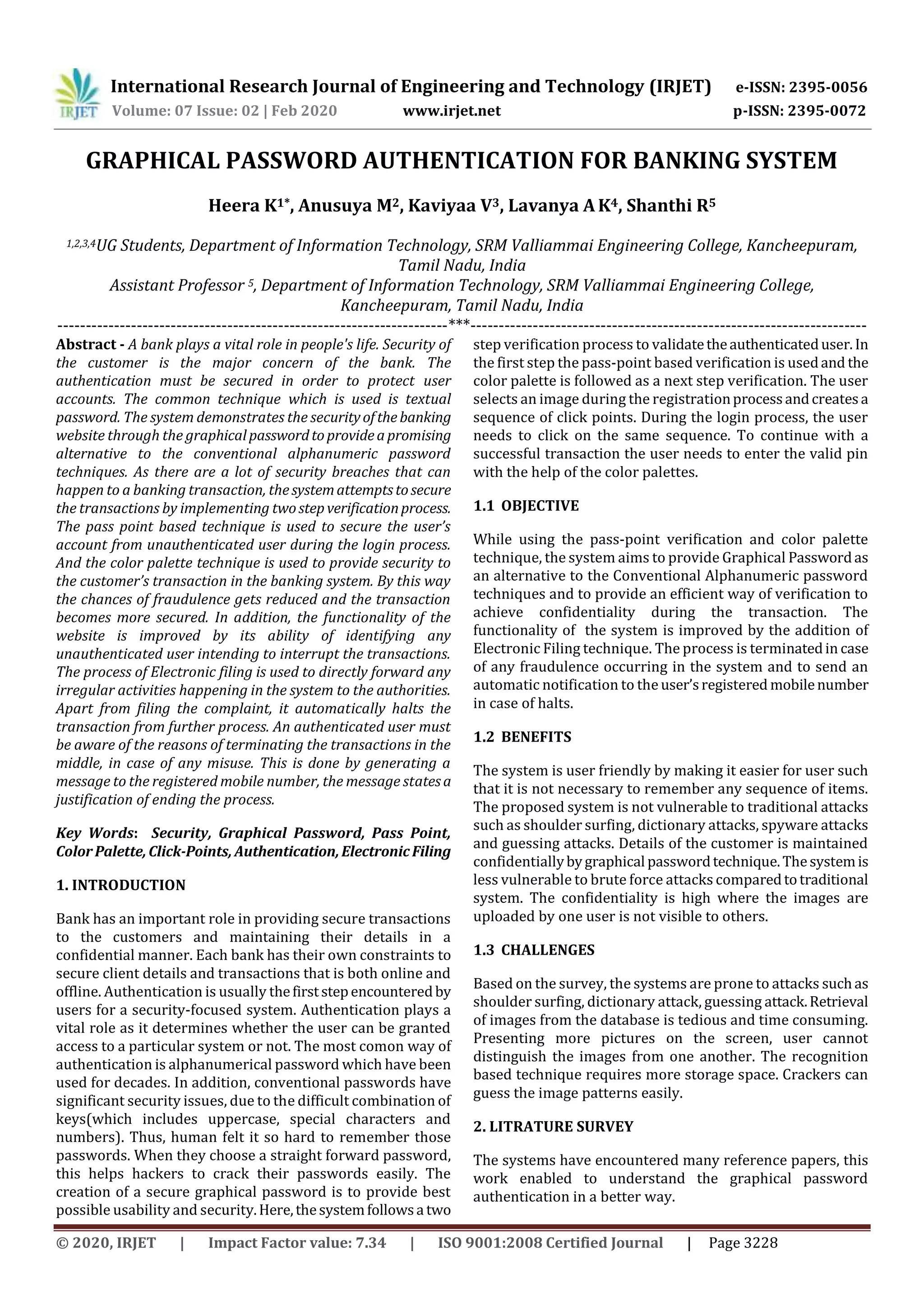 IRJET - Graphical Password Authentication for Banking System | PDF