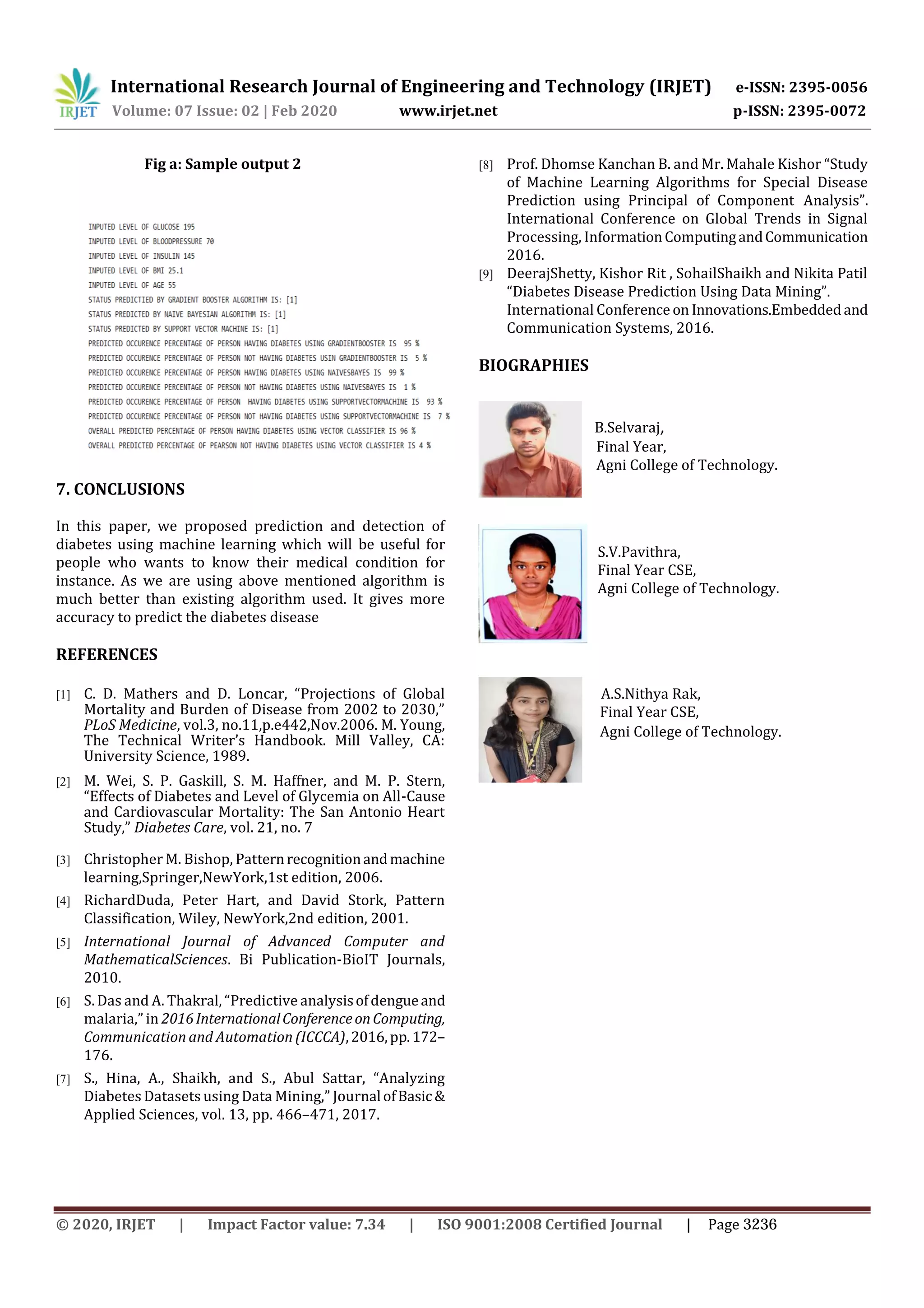 IRJET - Prediction and Detection of Diabetes using Machine Learning | PDF