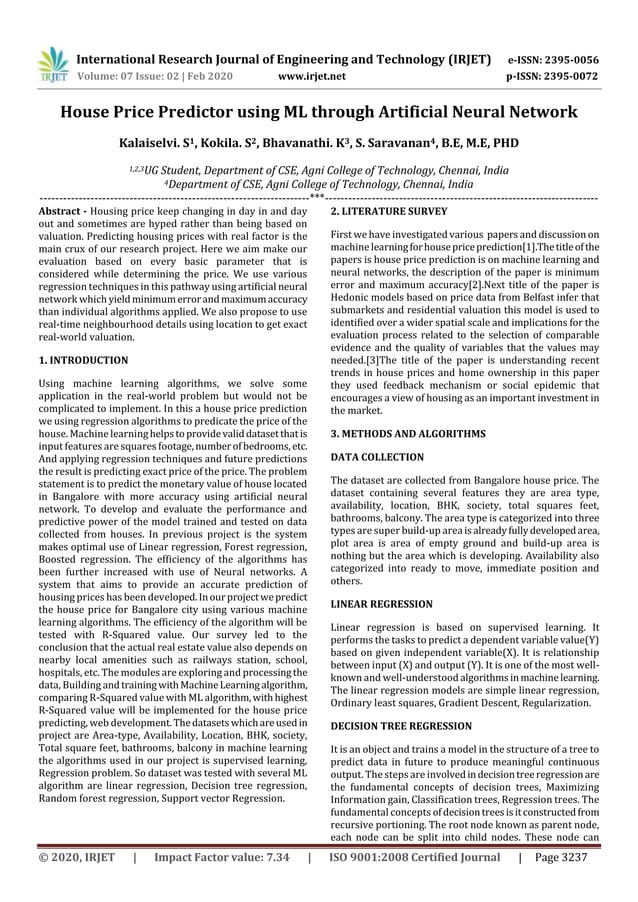 IRJET - House Price Predictor using ML through Artificial Neural Network | PDF