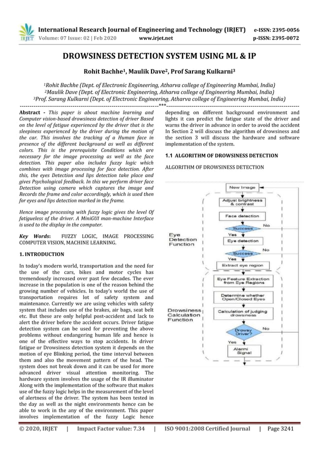 IRJET - Drowsiness Detection System using ML & IP | PDF