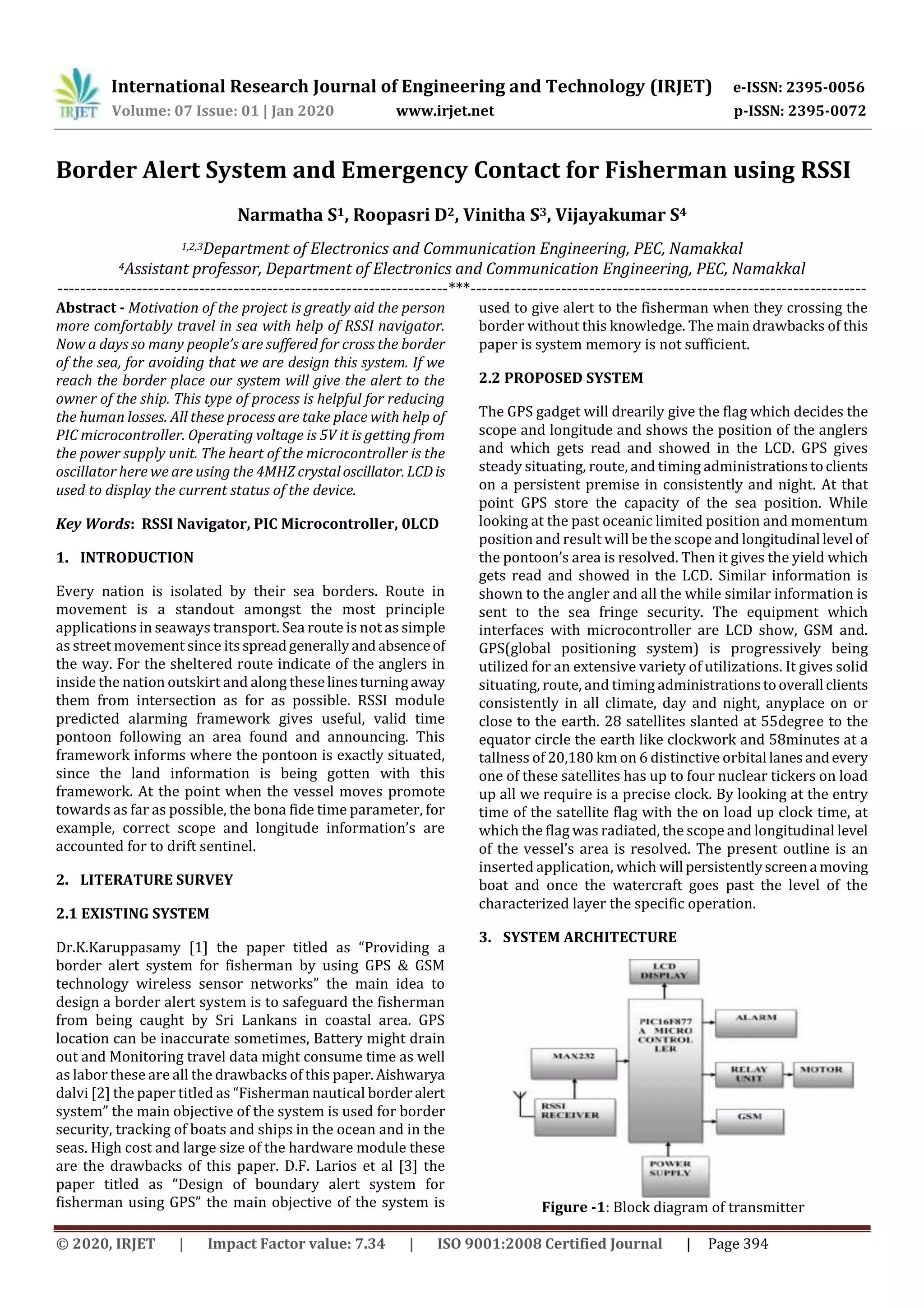 IRJET- Border Alert System and Emergency Contact for Fisherman using RSSI | PDF