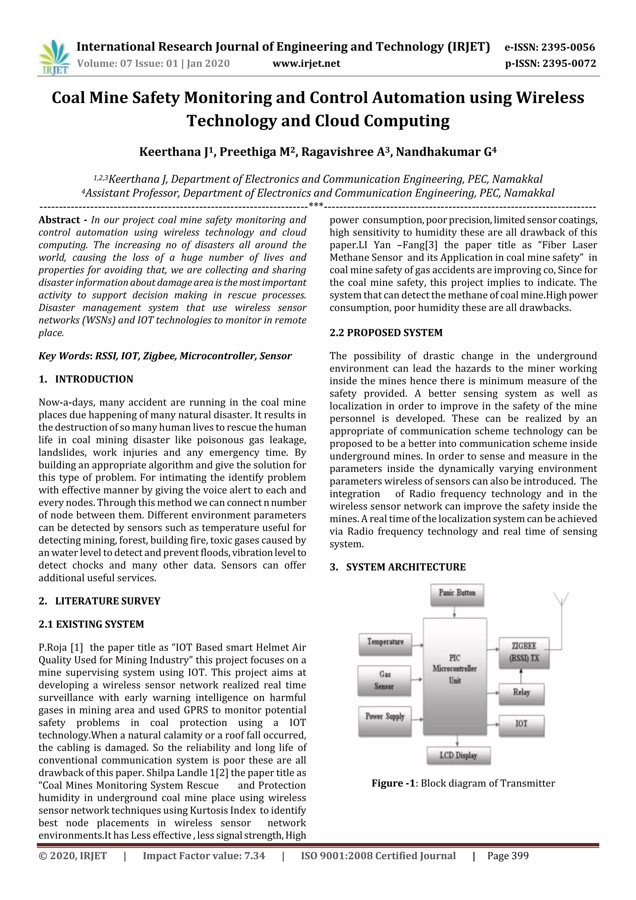 IRJET- Coal Mine Safety Monitoring and Control Automation using Wireless Technology and Cloud ...