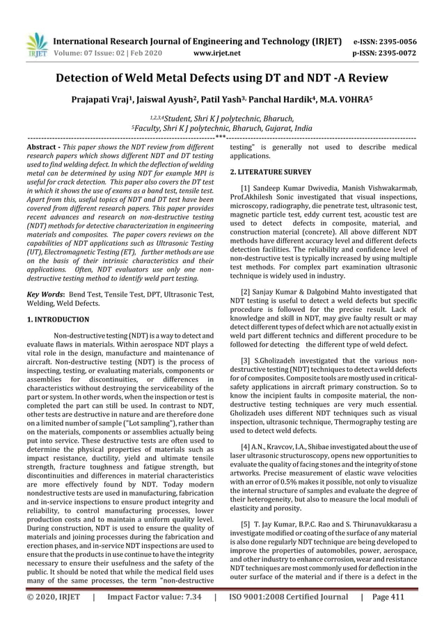 IRJET- Detection of Weld Metal Defects using DT and NDT -A Review | PDF