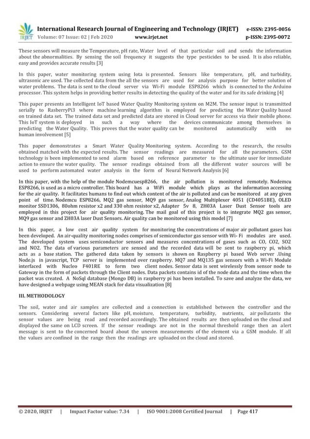 IRJET- Soil, Water and Air Quality Monitoring System using IoT | PDF