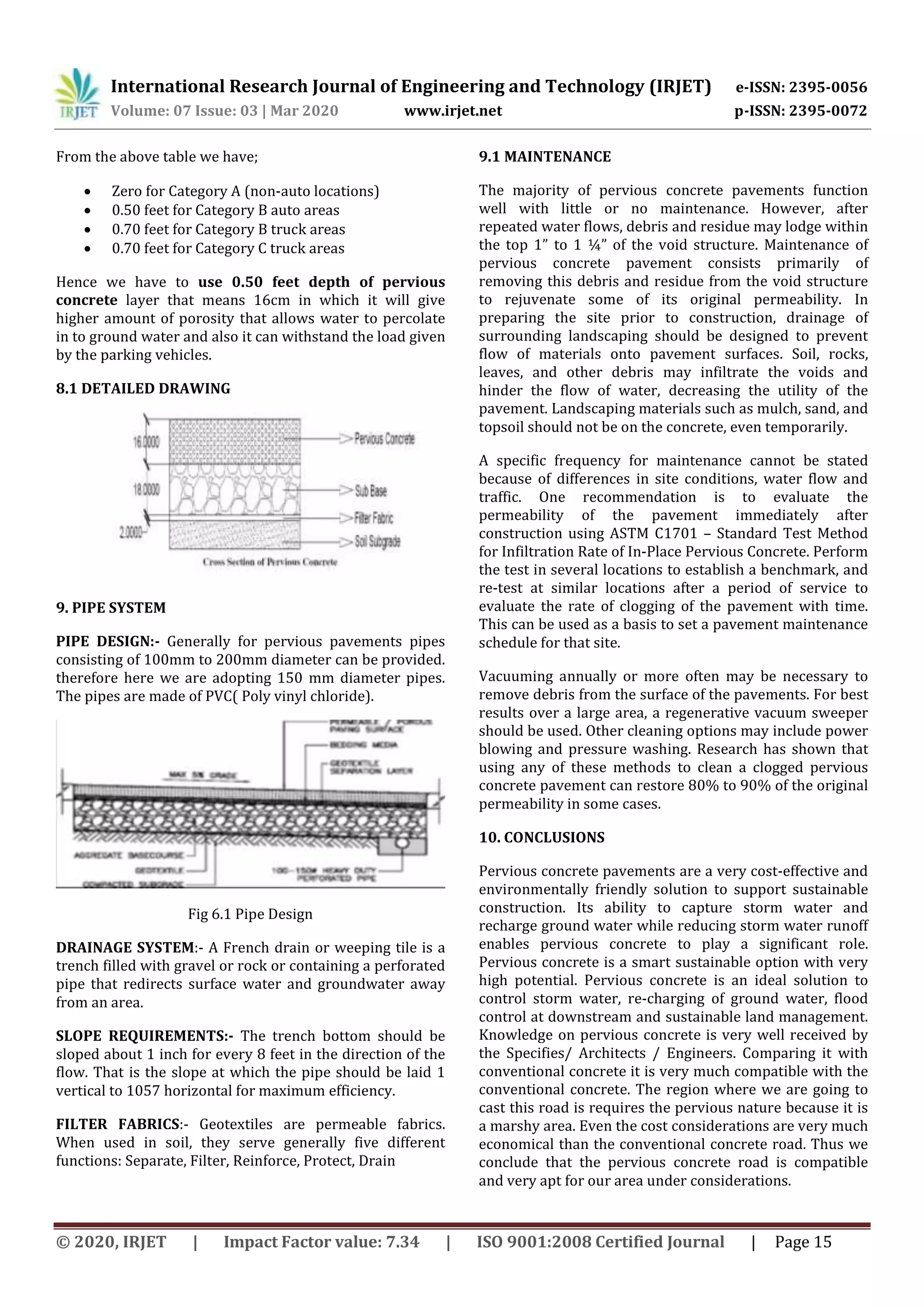 IRJET - Design of Improved Drainage System using Pervious Concrete | PDF