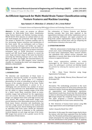 IRJET - An Efficient Approach for Multi-Modal Brain Tumor Classification using Texture Features ...