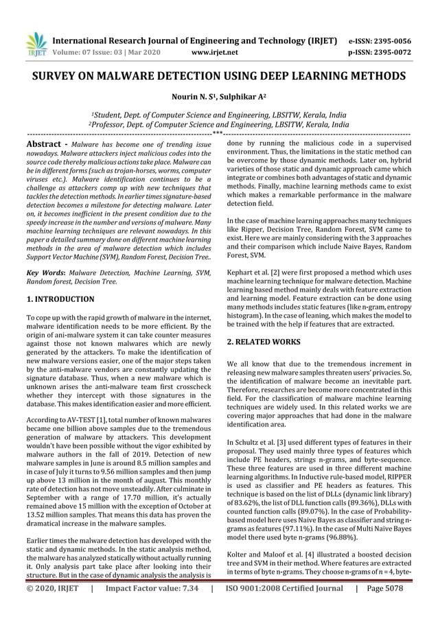 IRJET - Survey on Malware Detection using Deep Learning Methods | PDF
