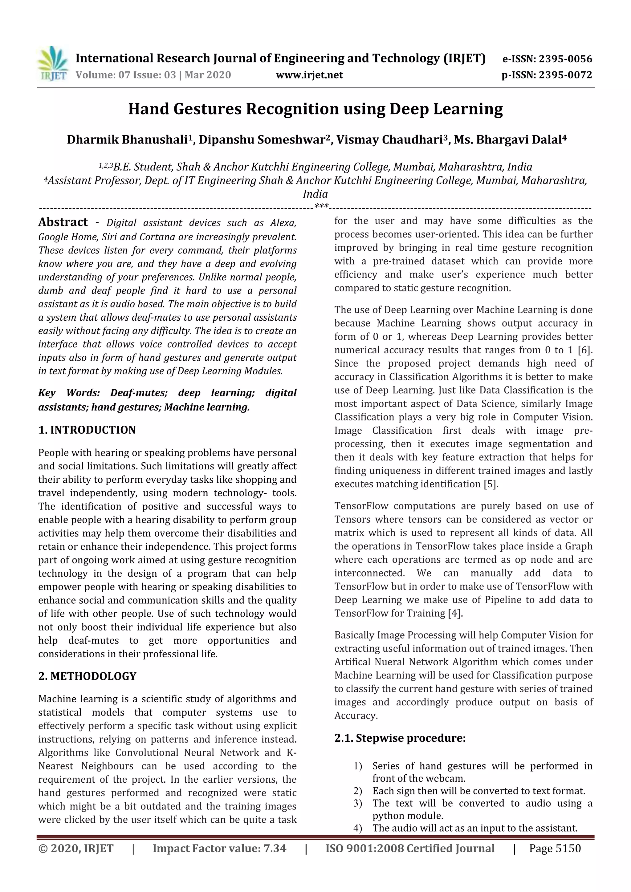 IRJET - Hand Gestures Recognition using Deep Learning | PDF