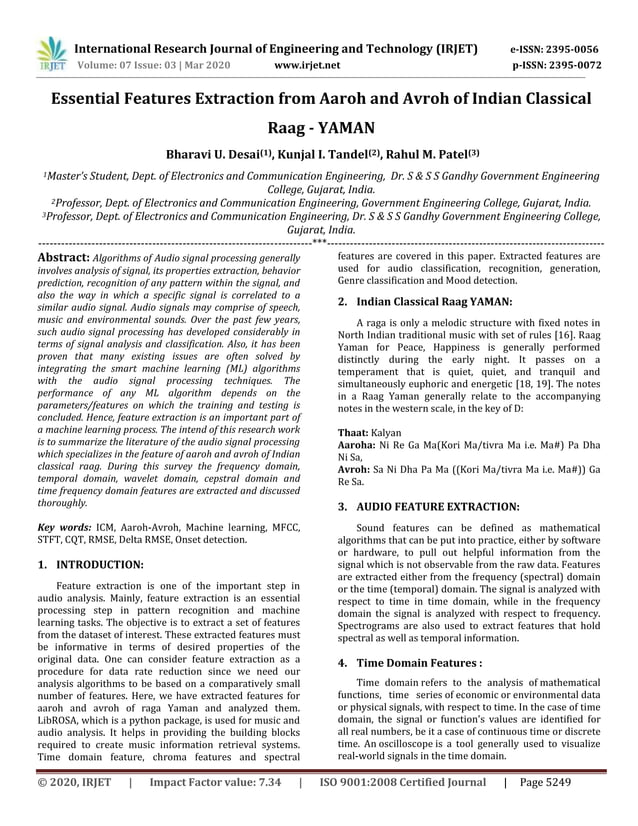 Irjet Essential Features Extraction From Aaroh And Avroh Of Indian