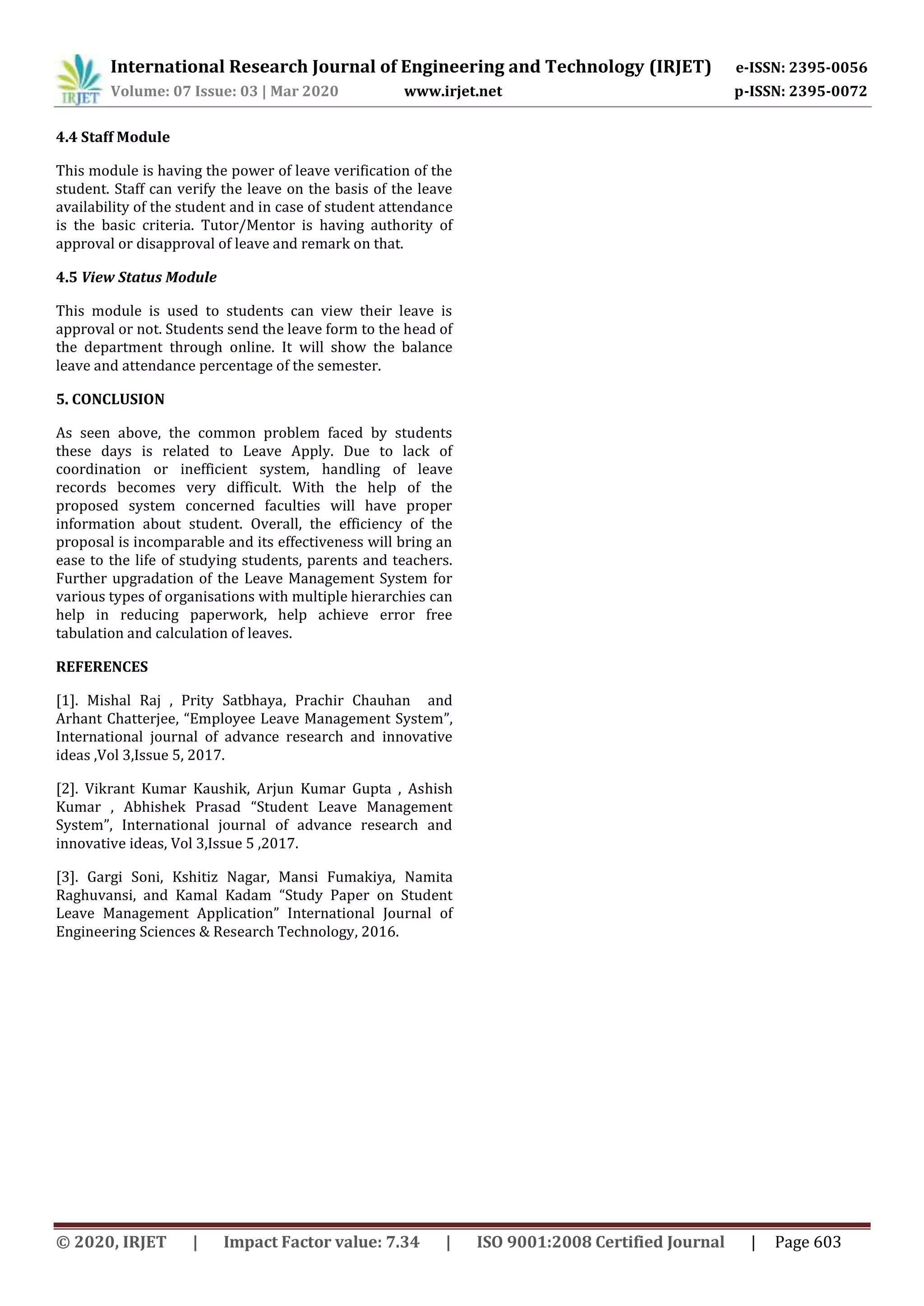 IRJET- Online Leave Form Submission | PDF | College Planning | College ...