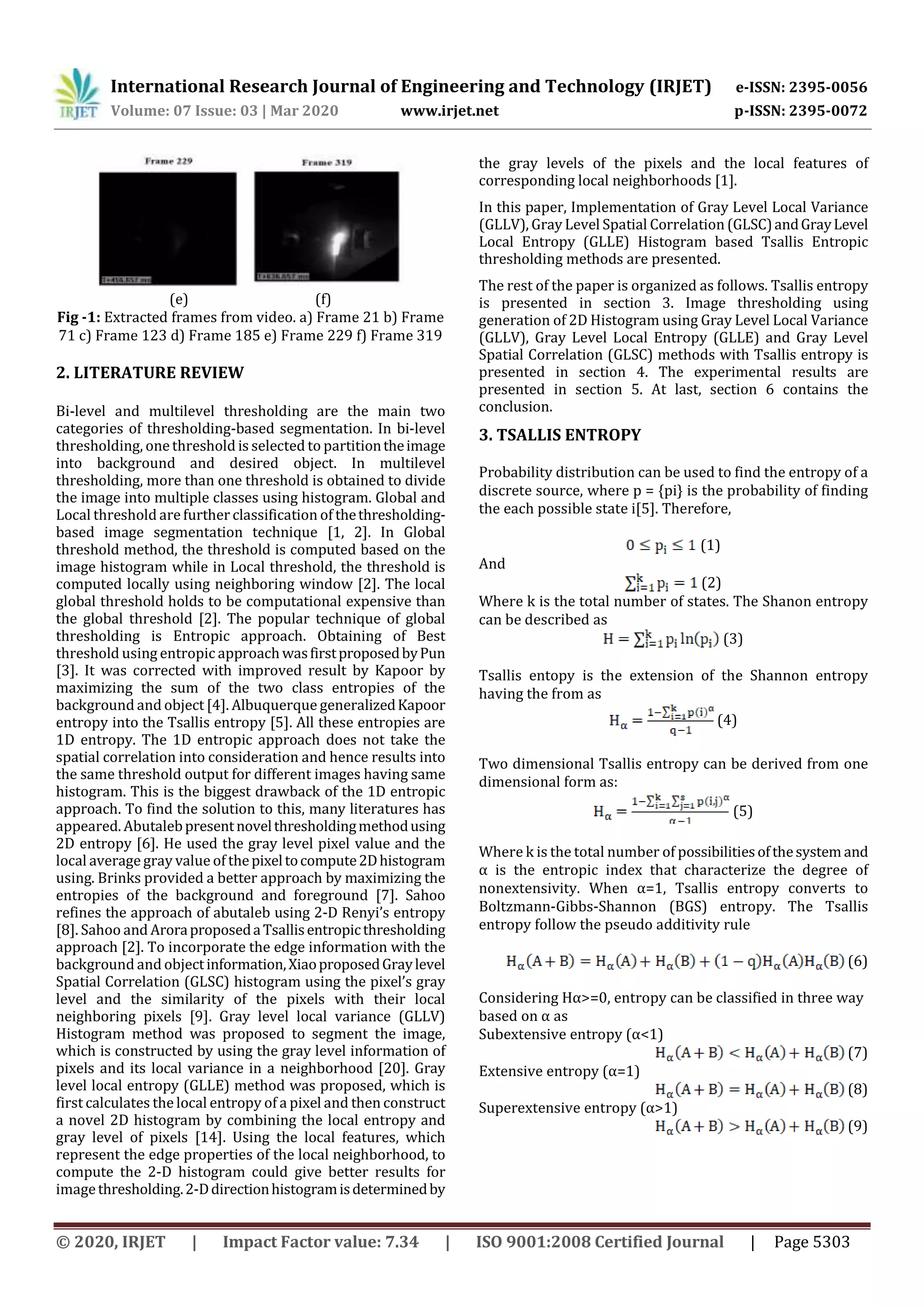 Irjet Implementation Of Histogram Based Tsallis Entropic Thresholding Segmentation For Plasma
