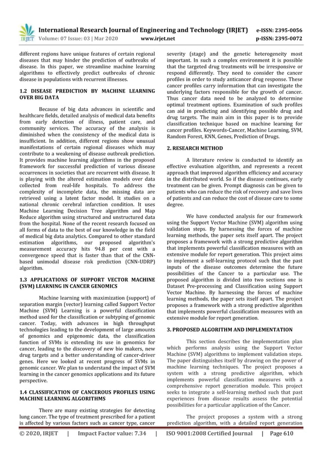 IRJET- Cancer Disease Prediction using Machine Learning over Big Data | PDF