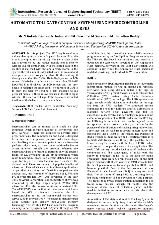 IRJET - Automatic Tollgate Control System using Microcontroller and RFID | PDF