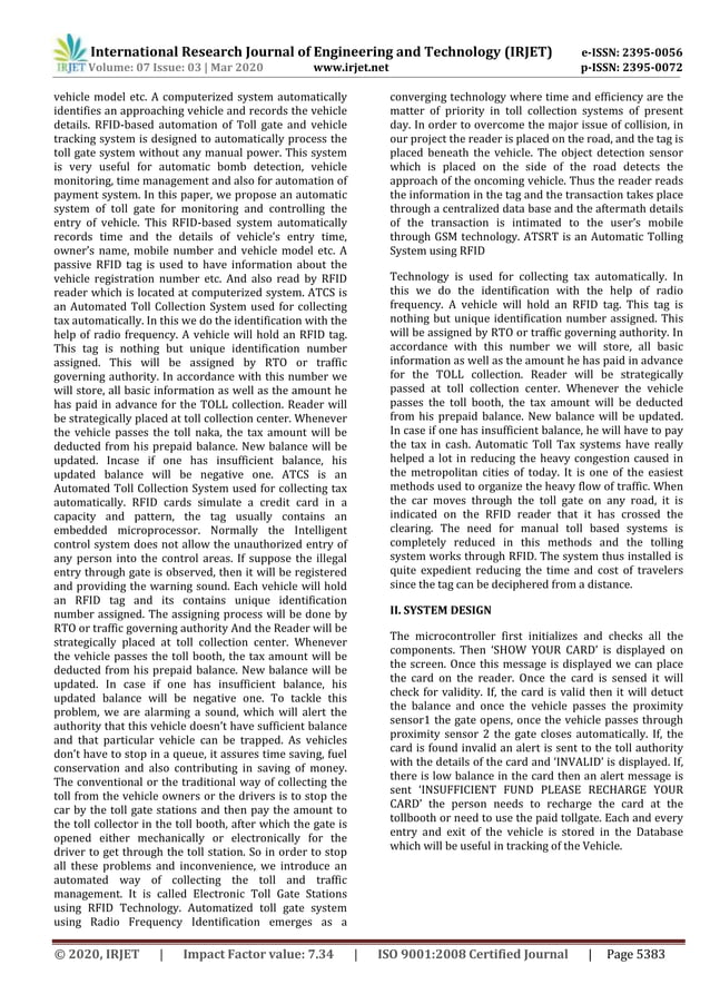 IRJET - Automatic Tollgate Control System using Microcontroller and ...