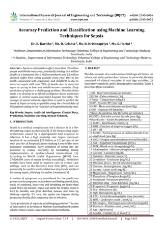 IRJET - Accuracy Prediction and Classification using Machine Learning Techniques for Sepsis | PDF