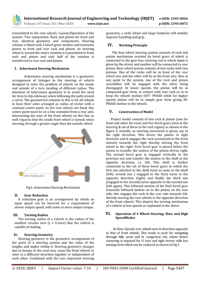 IRJET - Model of Four Wheel Steering Mechanism | PDF | Automotive ...