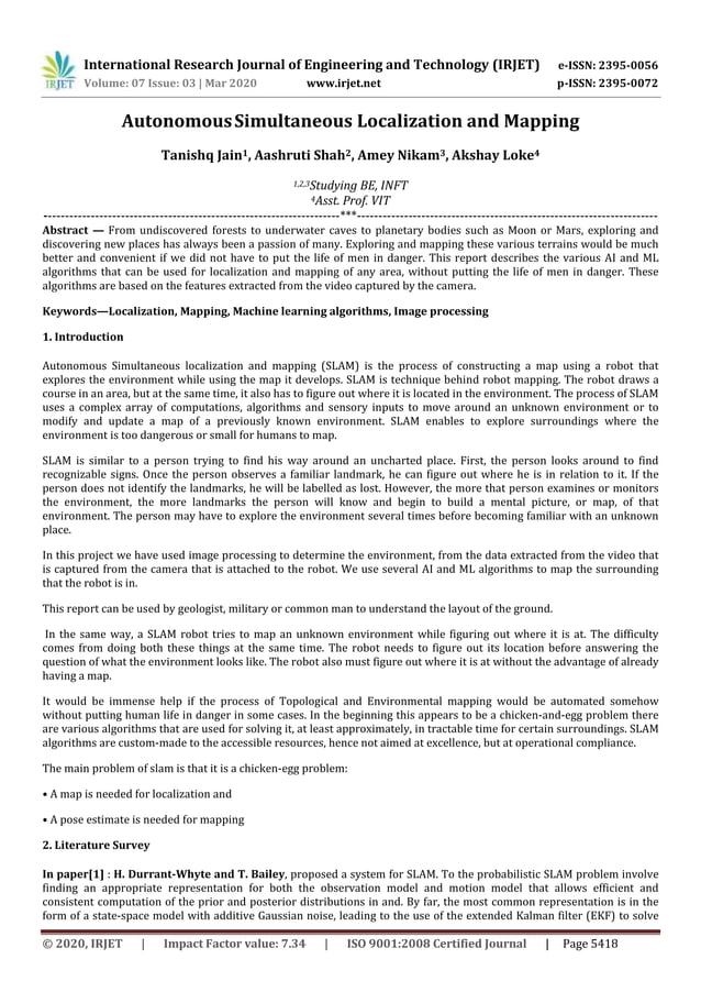 IRJET Autonomous Simultaneous Localization and Mapping | PDF