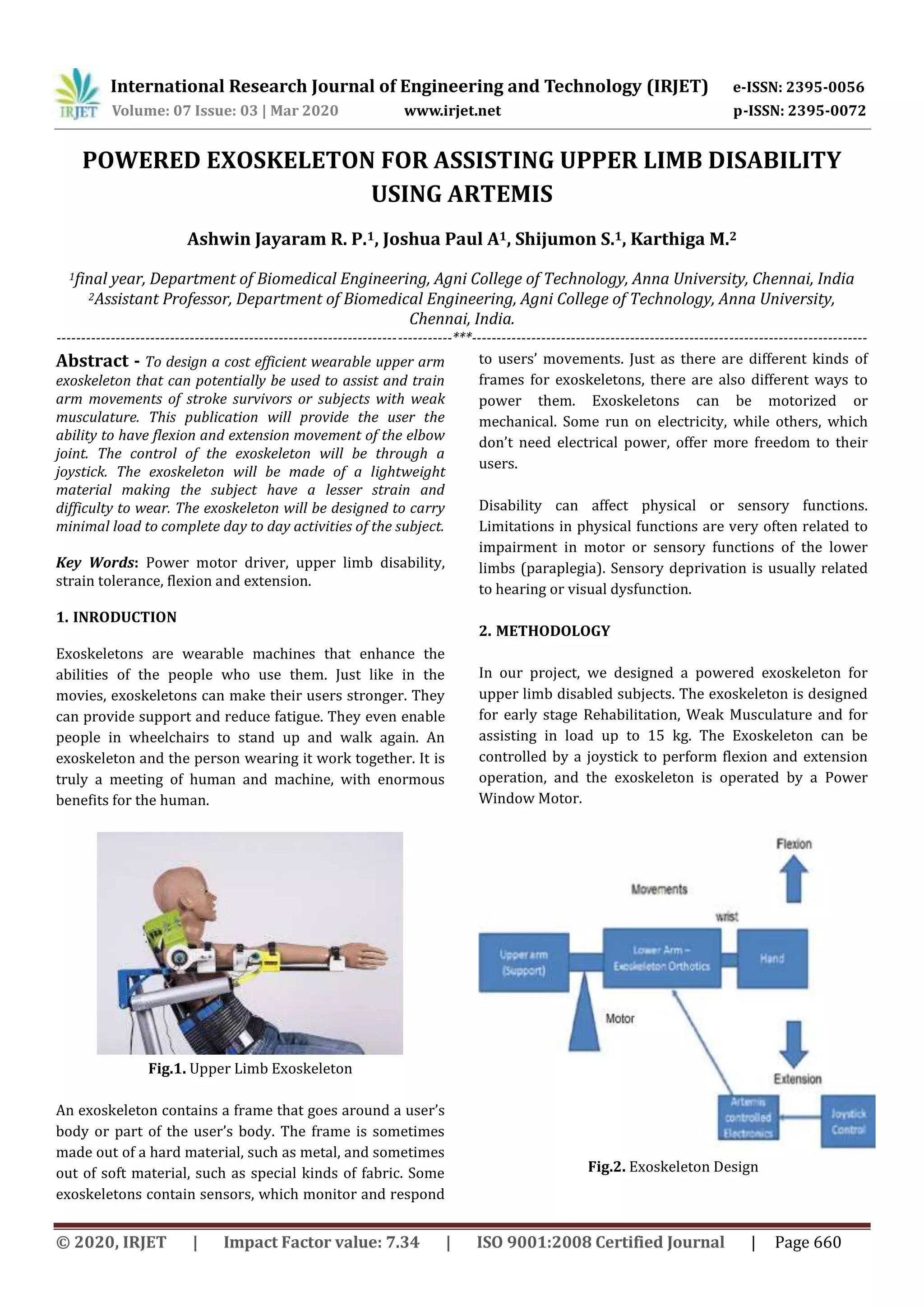 IRJET- Powered Exoskeleton for Assisting Upper Limb Disability using ...