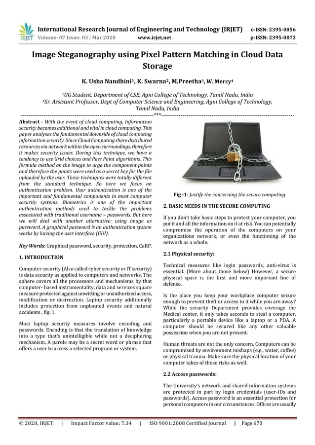 Irjet Image Steganography Using Pixel Pattern Matching In Cloud Data Storage Pdf