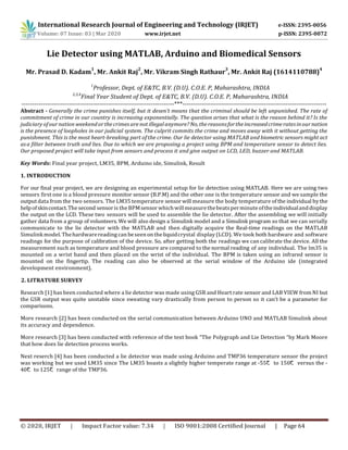 IRJET - Lie Detector using MATLAB, Arduino and Biomedical Sensors | PDF