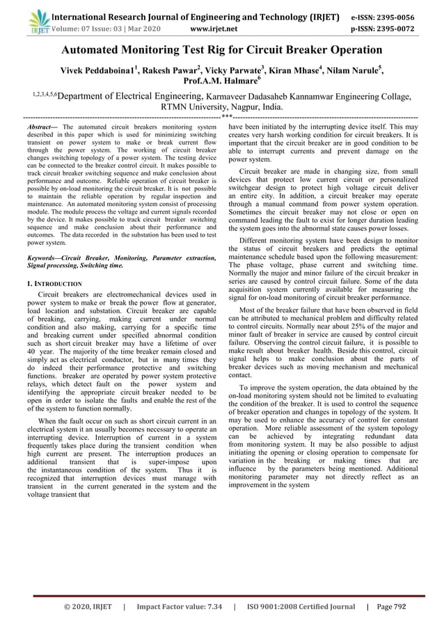 IRJET - Automated Monitoring Test Rig for Circuit Breaker Operation | PDF