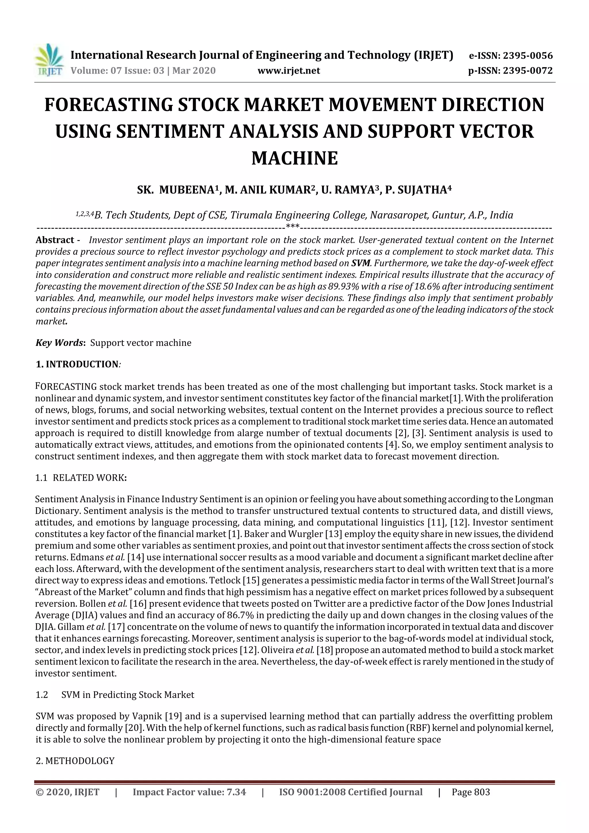 IRJET - Forecasting Stock Market Movement Direction using Sentiment ...