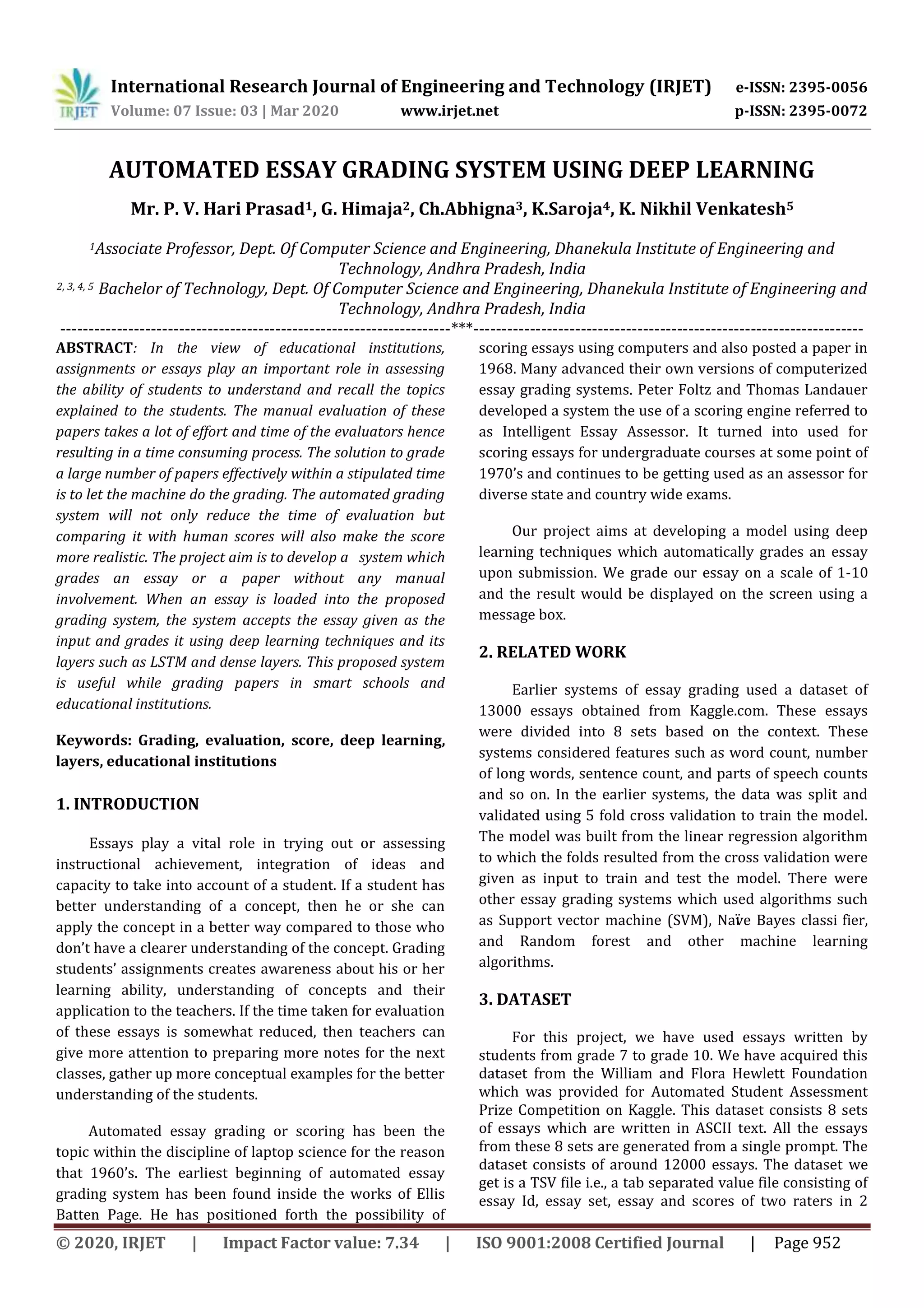 IRJET - Automated Essay Grading System using Deep Learning | PDF