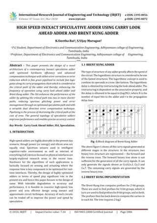 IRJET - High Speed Inexact Speculative Adder using Carry Look Ahead Adder and Brent Kung Adder | PDF