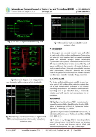 IRJET - High Speed Inexact Speculative Adder using Carry Look Ahead Adder and Brent Kung Adder | PDF