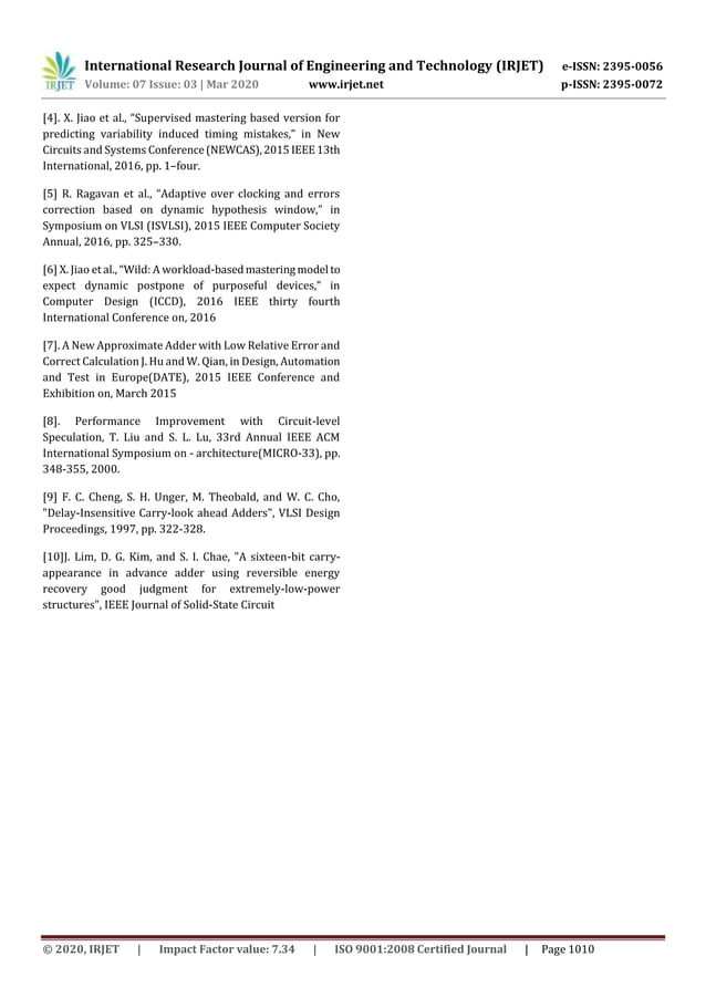 IRJET - High Speed Inexact Speculative Adder using Carry Look Ahead Adder and Brent Kung Adder | PDF