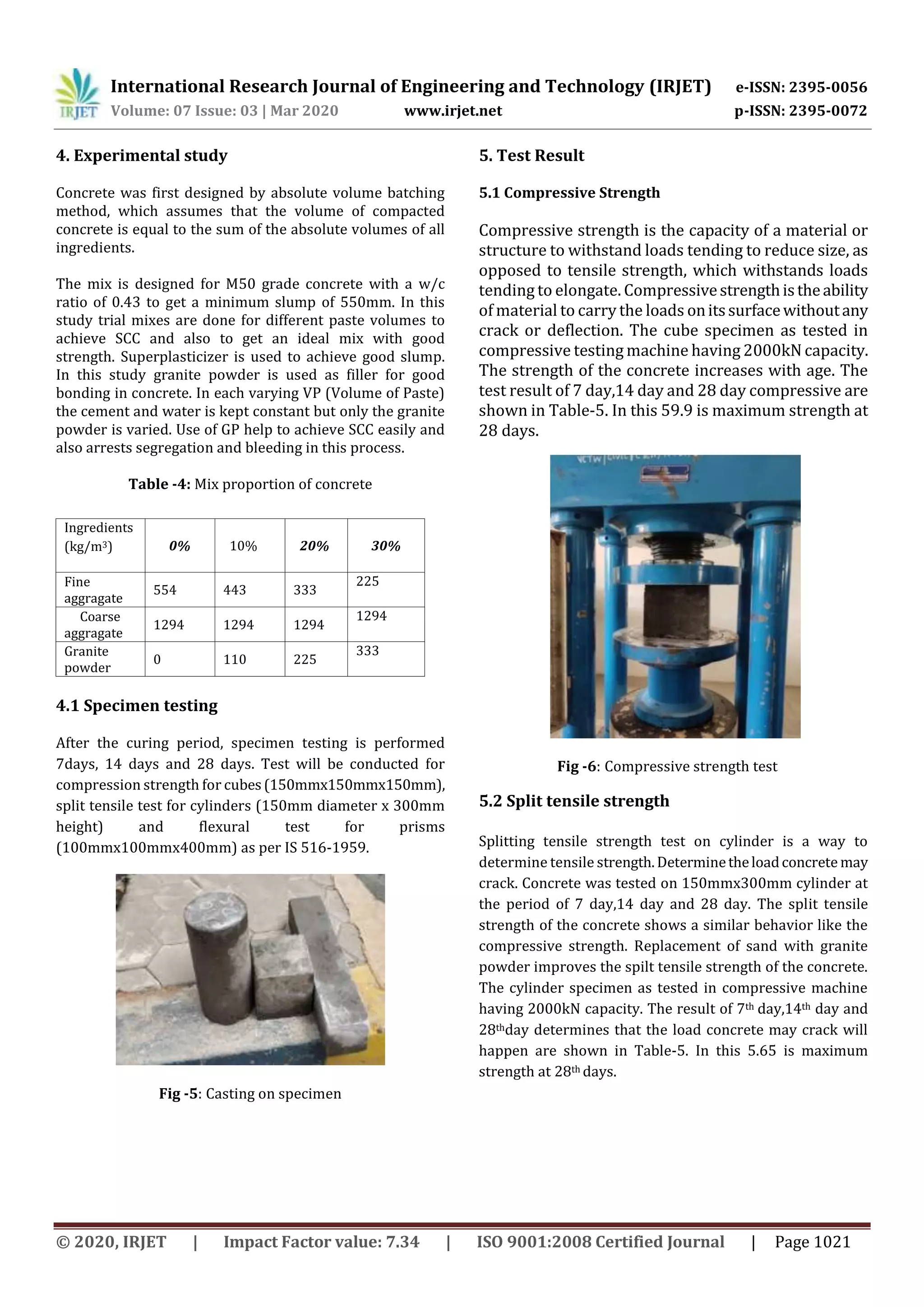 IRJET - Performance of Self Compacting Concrete with Replacement of ...