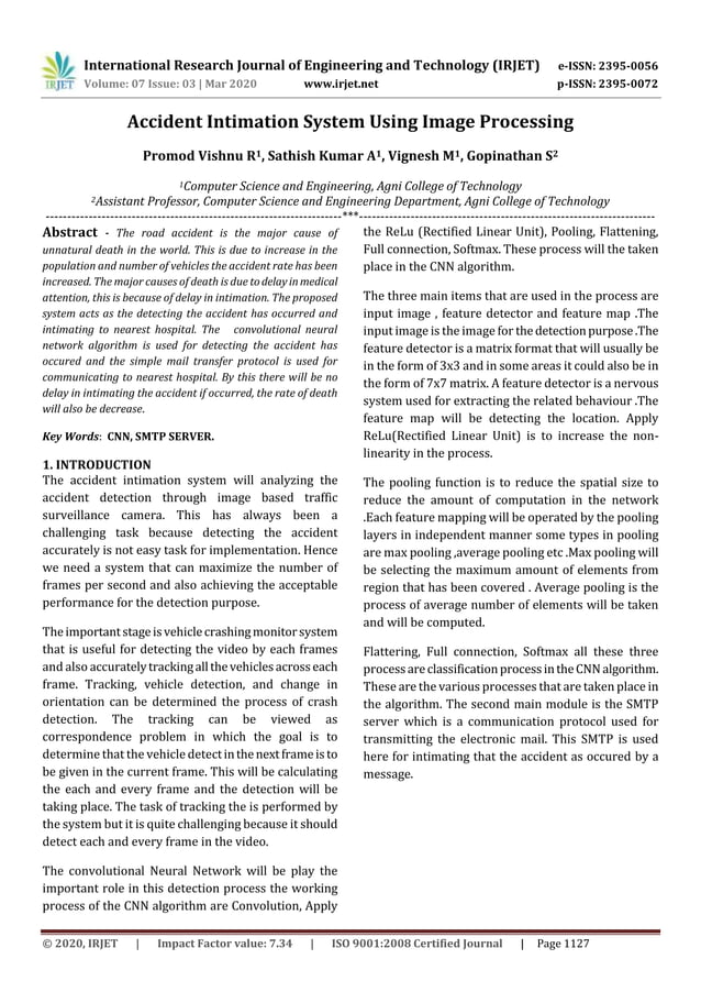 IRJET - Accident Intimation System using Image Processing | PDF | Email | Internet