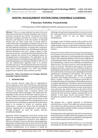 IRJET - Hostel Management System using Ensemble Learning | PDF | Computer Software and ...