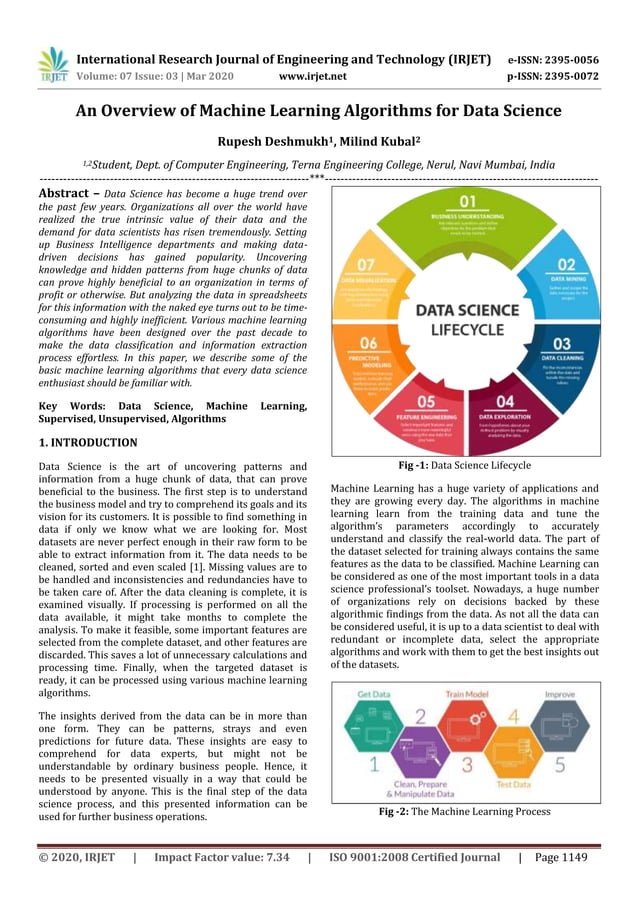 IRJET - An Overview of Machine Learning Algorithms for Data Science | PDF