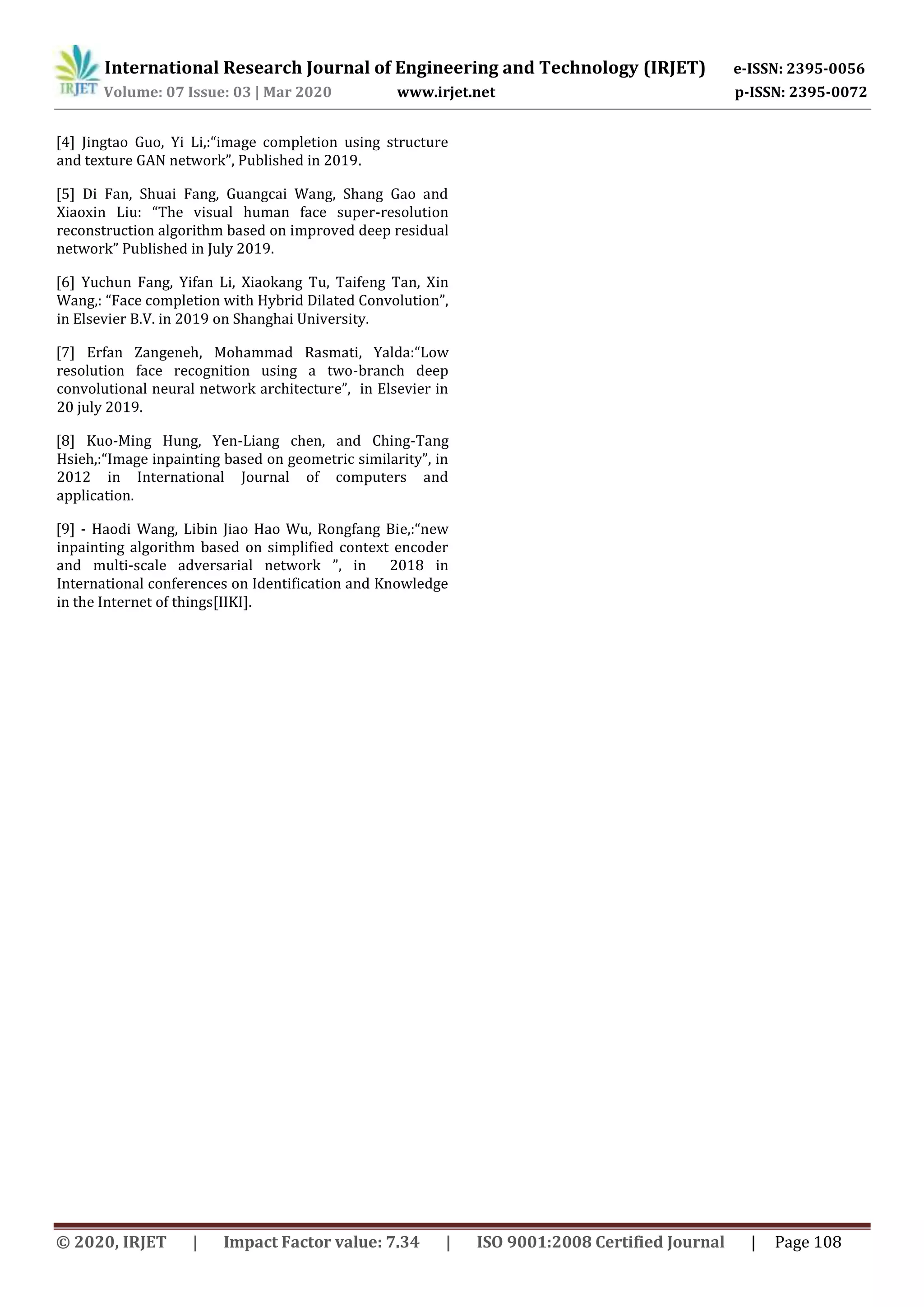 IRJET - Facial In-Painting using Deep Learning in Machine Learning | PDF