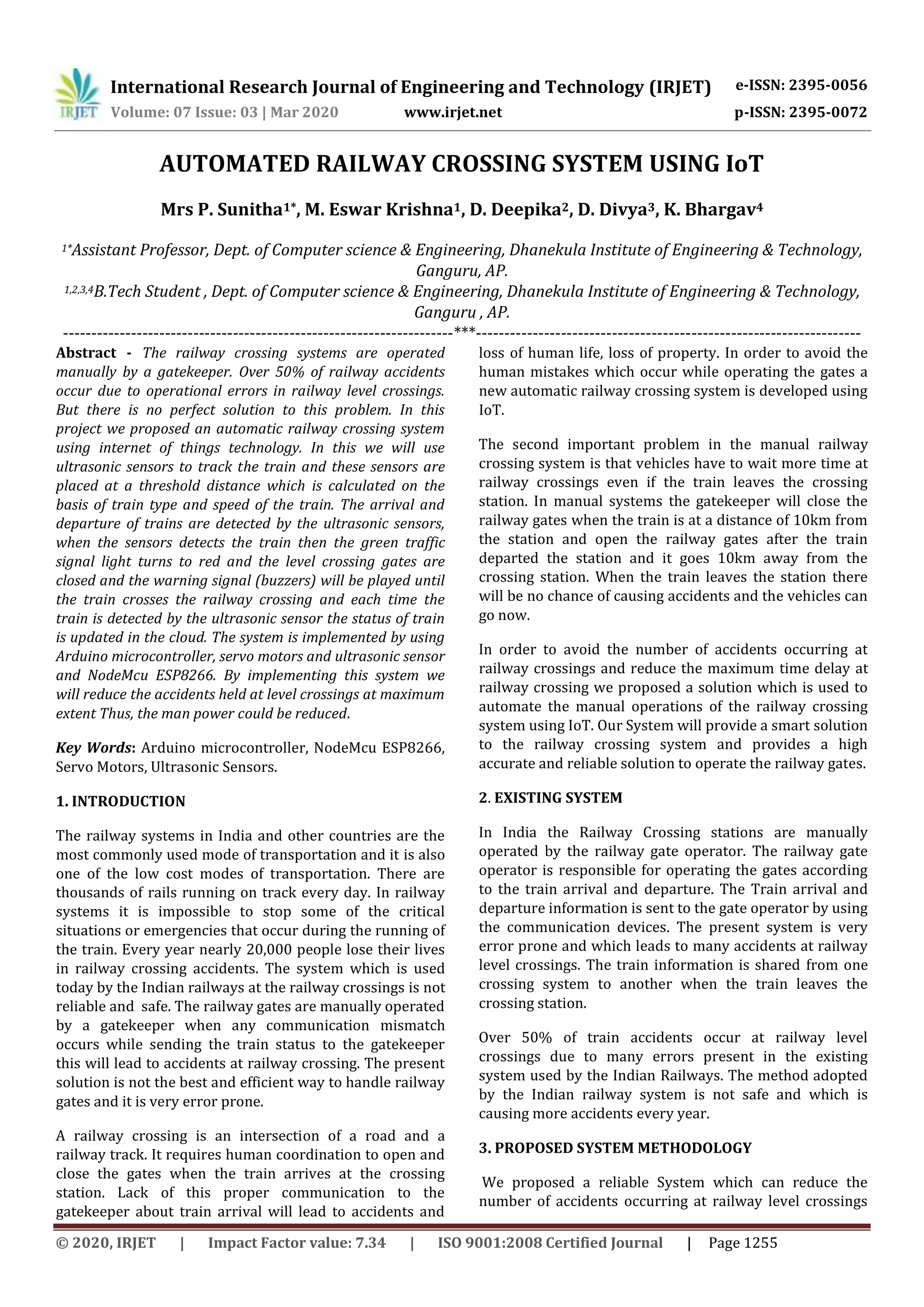 IRJET - Automated Railway Crossing System using IoT | PDF | Rail Travel | Travel Type