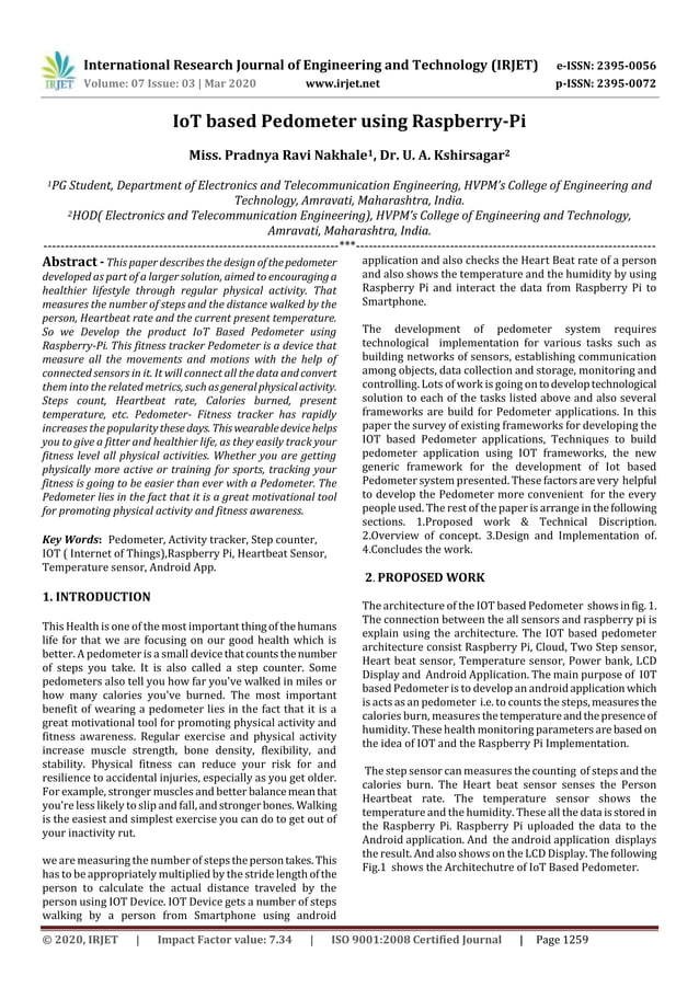 IRJET - IoT based Pedometer using Raspberry-Pi | PDF
