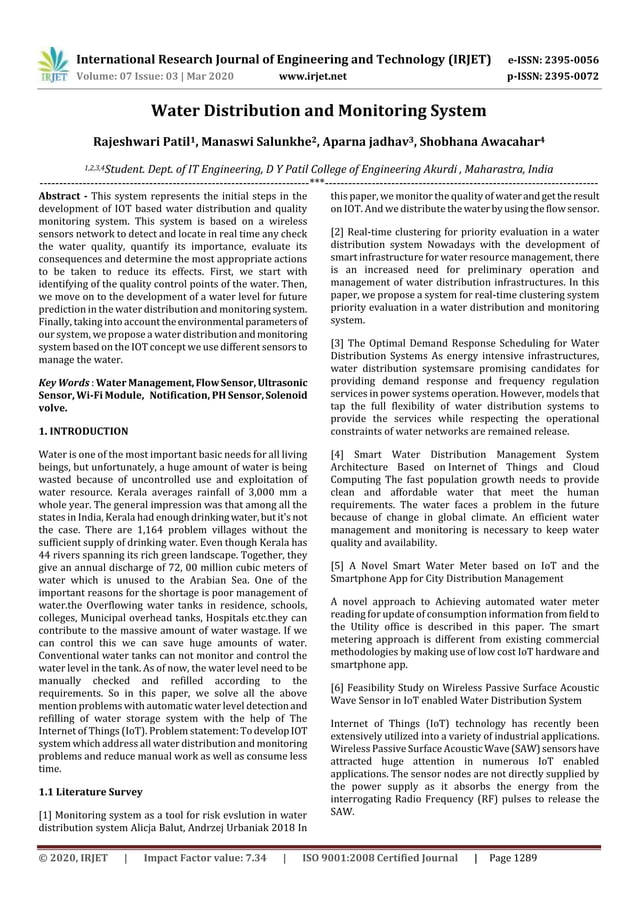 IRJET - Water Distribution and Monitoring System | PDF