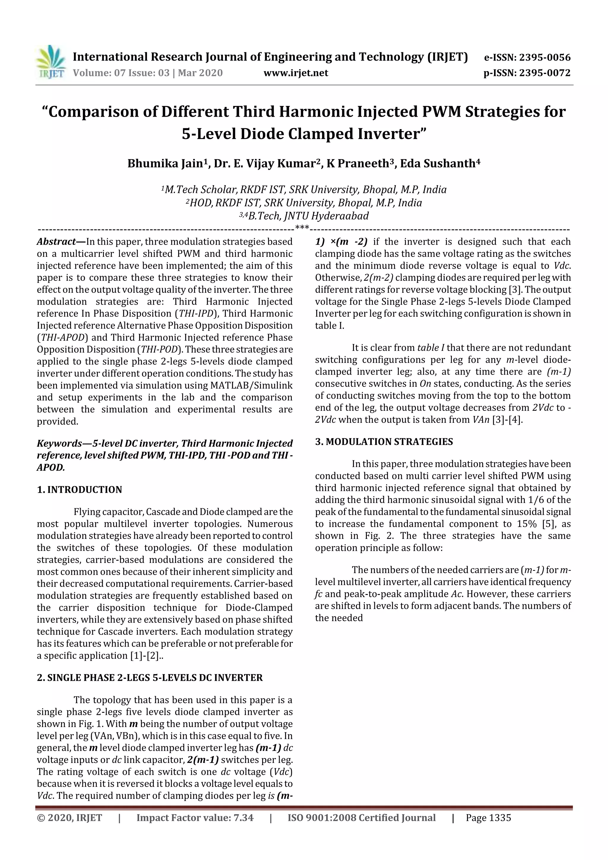 IRJET - Comparison of Different Third Harmonic Injected PWM Strategies ...