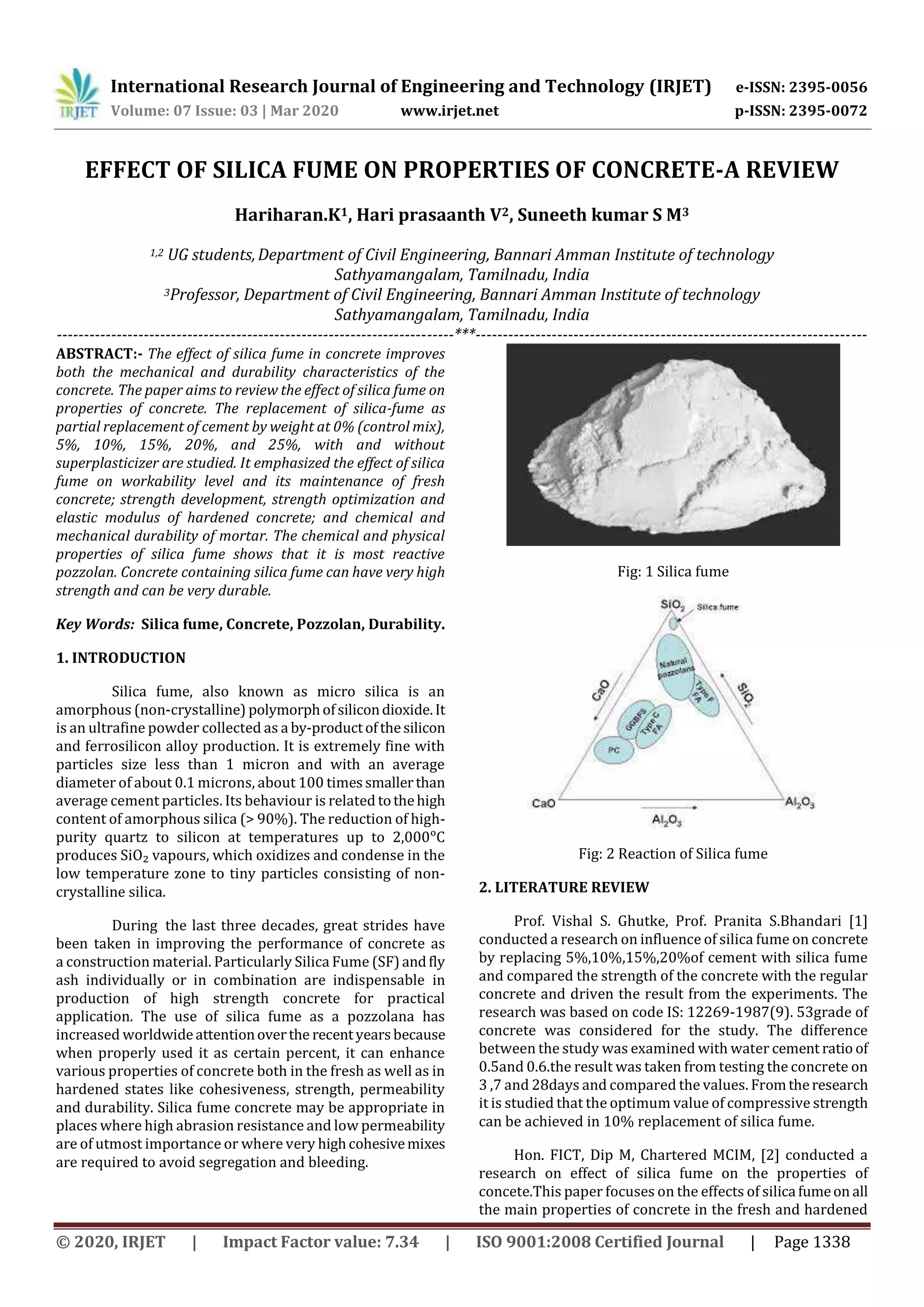 IRJET - Effect of Silica Fume on Properties of Concrete-A Review | PDF