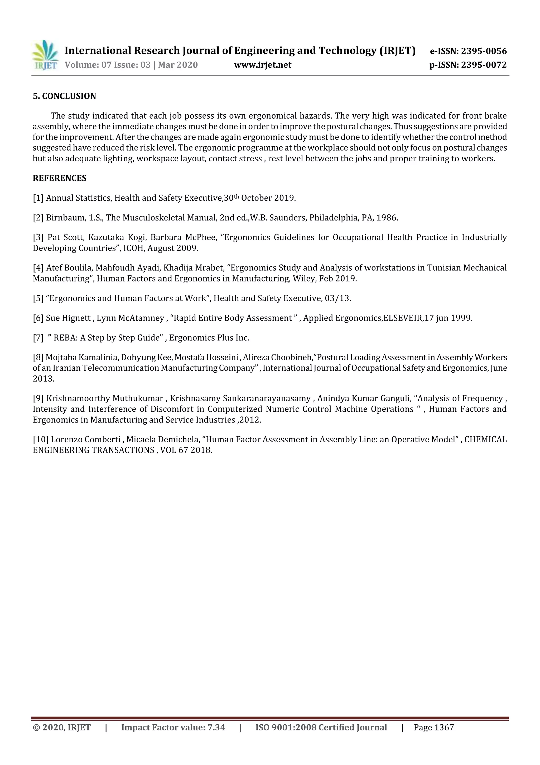 IRJET - Ergonomic Assessment in Vehicle Assembly Line using Reba Tool ...